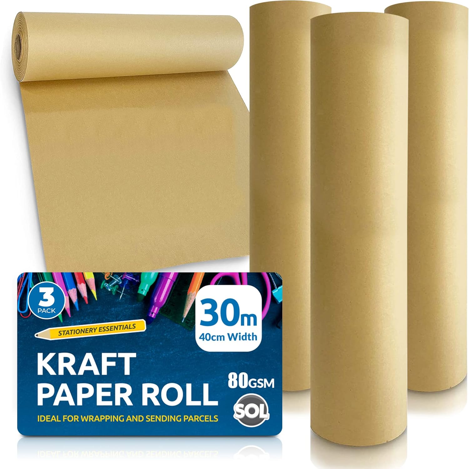90m Brown Paper Roll | 400mm | 80gsm Kraft Paper | Brown Wrapping Paper ...