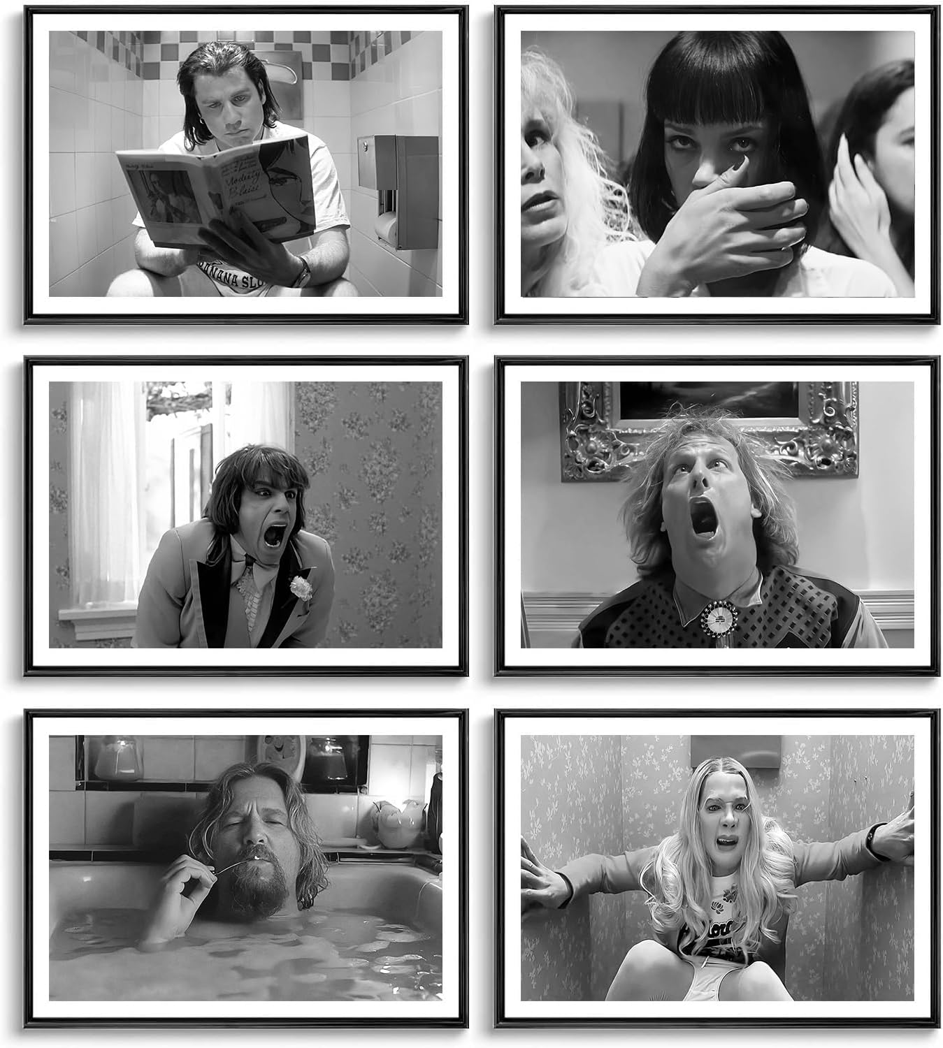 Amazon.com: 6P Funny Bathroom Wall Art Black and White Dumb And Dumber ...