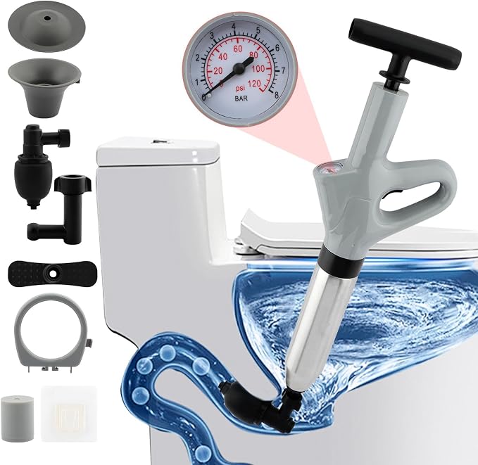 Toilet Plunger, High Pressure Air Drain Blasters with Visual Barometer ...