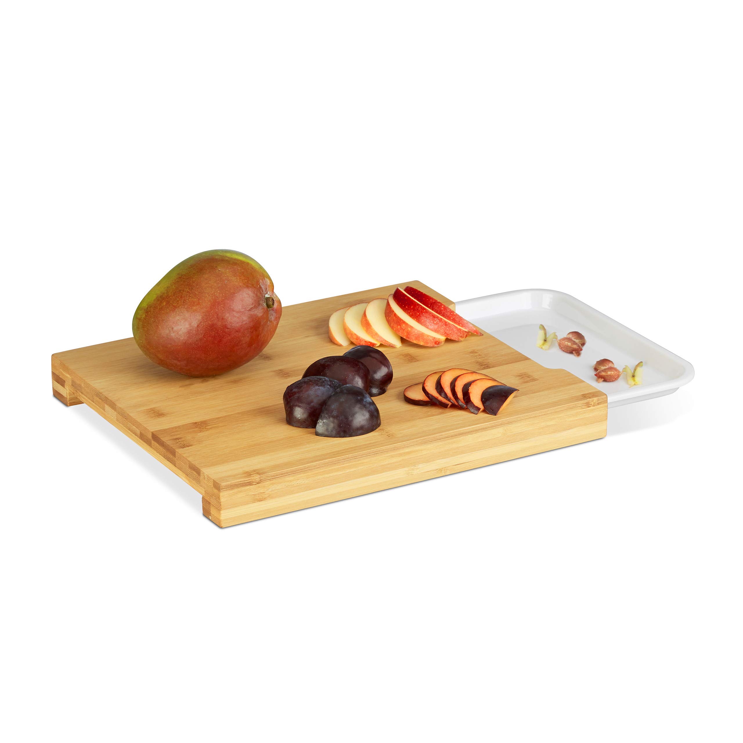 Relaxdays 10022771 Bamboo Board, Pull-Out Tray for Cuttings, Food-Safe ...