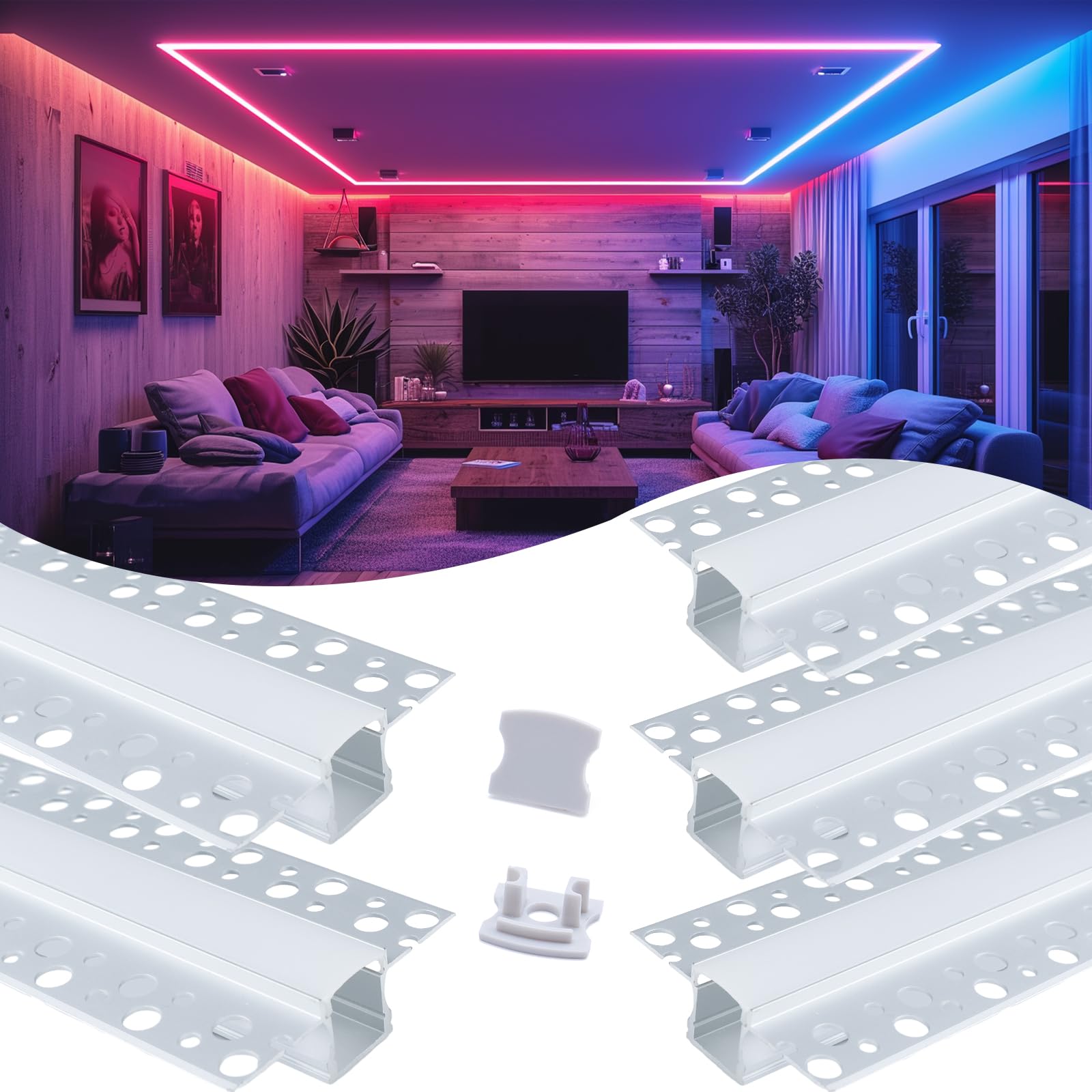 Snapklik.com : Muzata 5Pack 6.6ft Plaster In Trimless LED Channel System