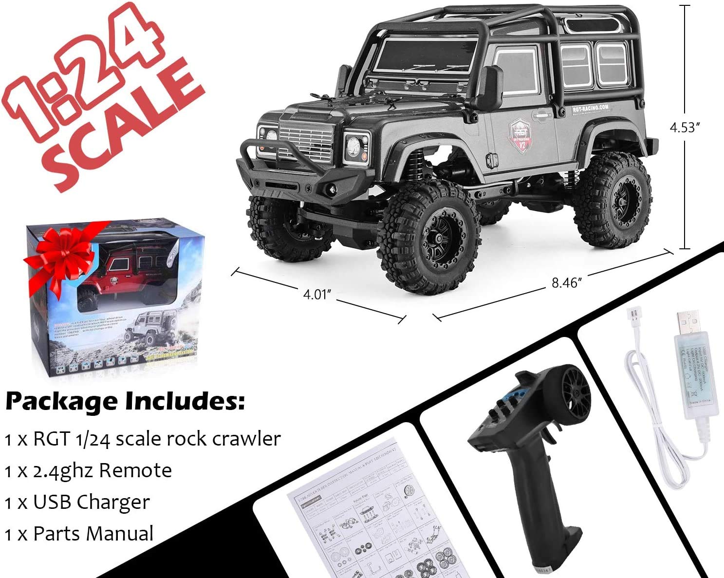 RGT RC Crawler 1:24 Scale 4WD Off Road RC Car Mini Monster Truck Hobby ...