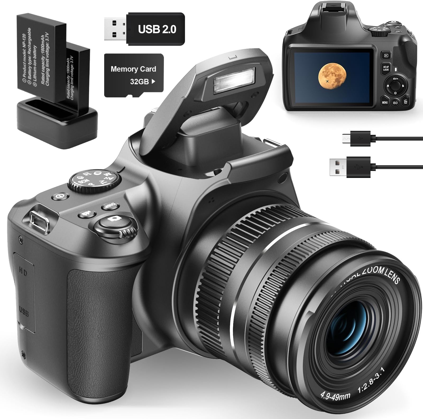 NBD 4K Digital Camera with 40X Zoom，64MP DSLR Camera for Photography ...