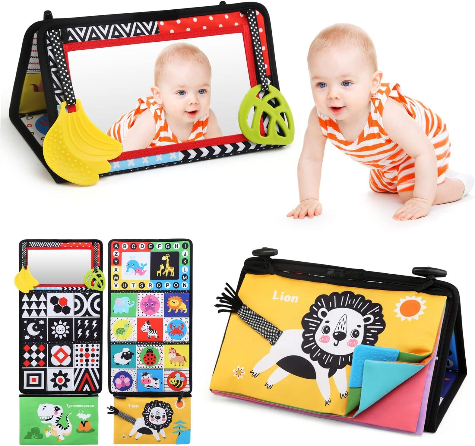 Tummy Time Mirror Toys for Babies, High Contrast Activity Montessori ...