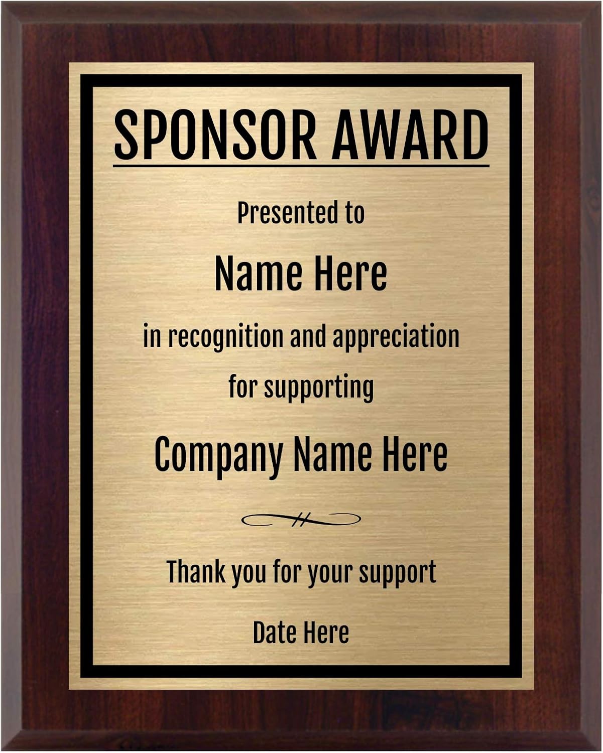 Amazon.com: Sponsor Award Plaque 8x10 Personalized Thank You Gift for ...