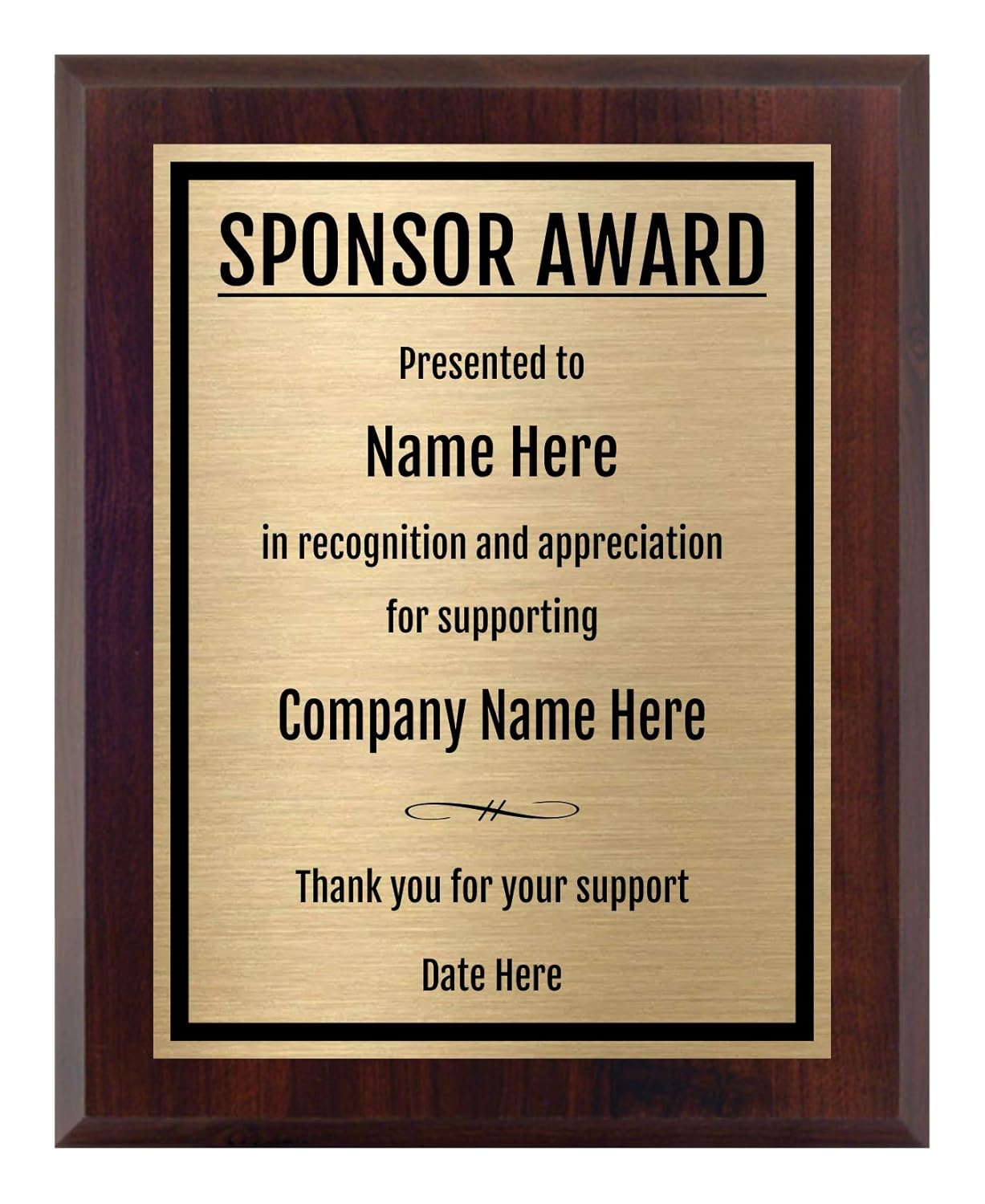 Sponsor Award Plaque 8x10 Personalized Thank You Gift for Event ...