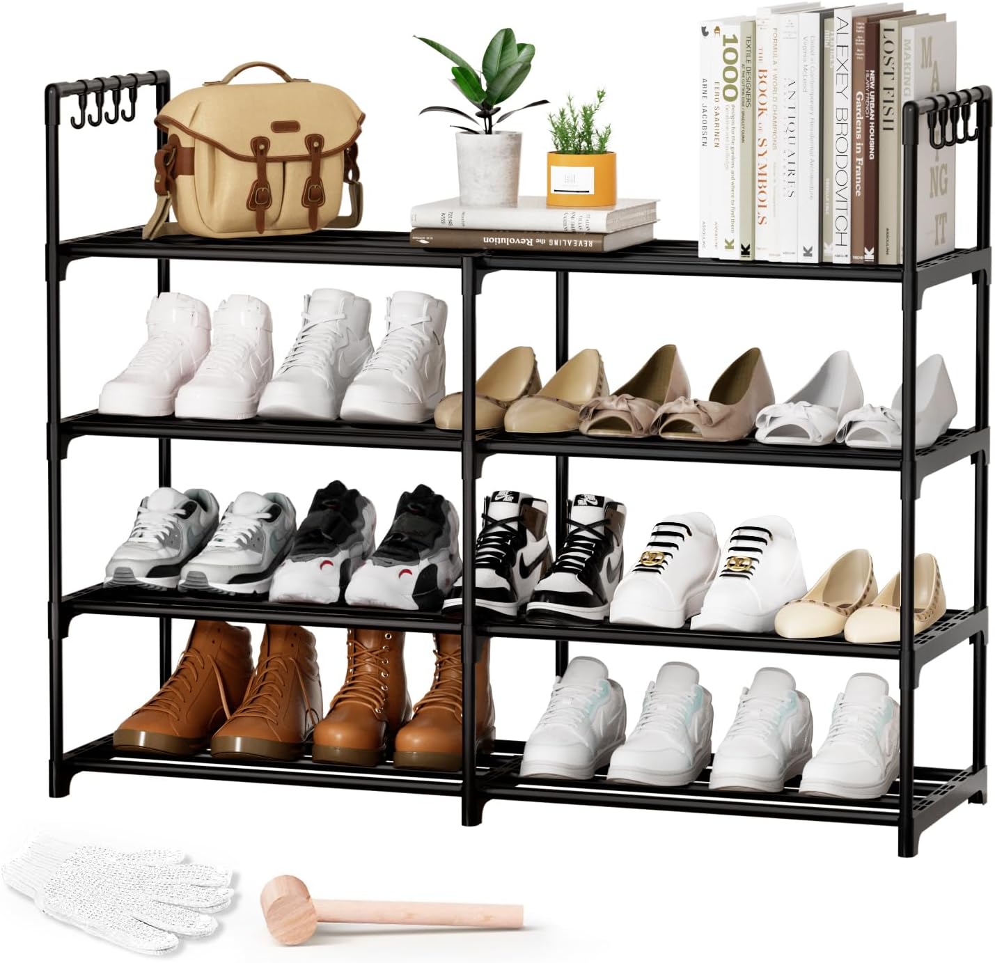 Amazon.com: FIDUCIAL HOME 4 Tiers Metal Shoe Rack Organizer 16 Pairs ...