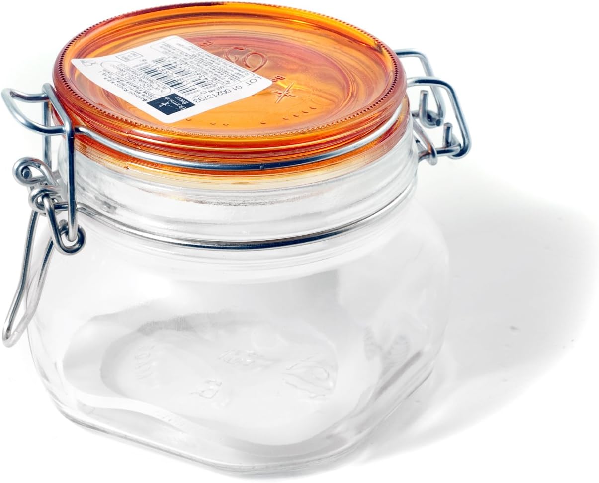 Amazon.com: Bormioli Rocco Fido Square Jar with Orange Lid, 17-1/2 ...