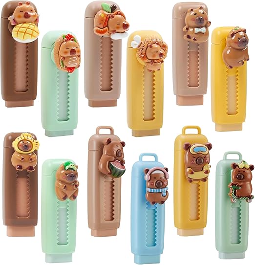 Amazon.com: 12 Pcs Capybara Retractable Erasers, Cute Cartoon Rubber ...