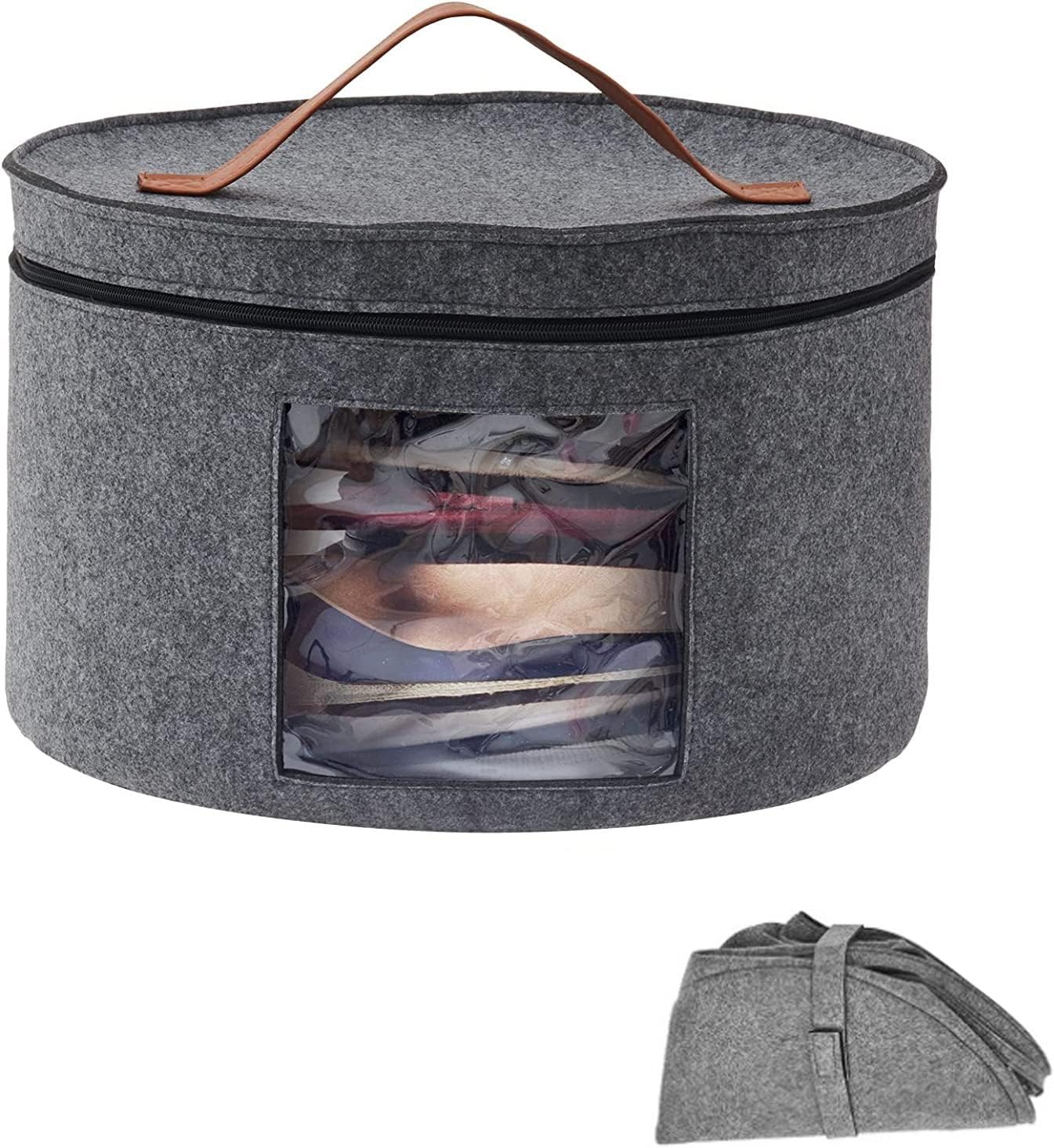Amazon.com - Hat Storage Box With Dust Lid, Felt Round Foldable Hat ...