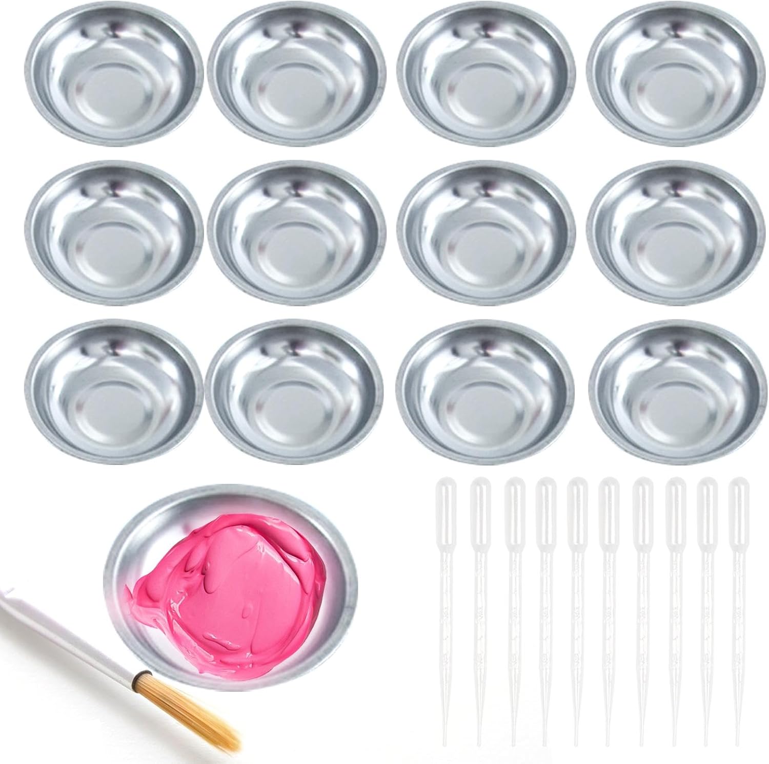 12 Paint Makeup Metal Mixing Palette Round Stainless Steel Paint Tray 3 ...