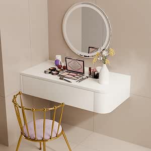 Amazon.com: rzoizwko Floating Makeup Vanity with Drawers,White Corner ...