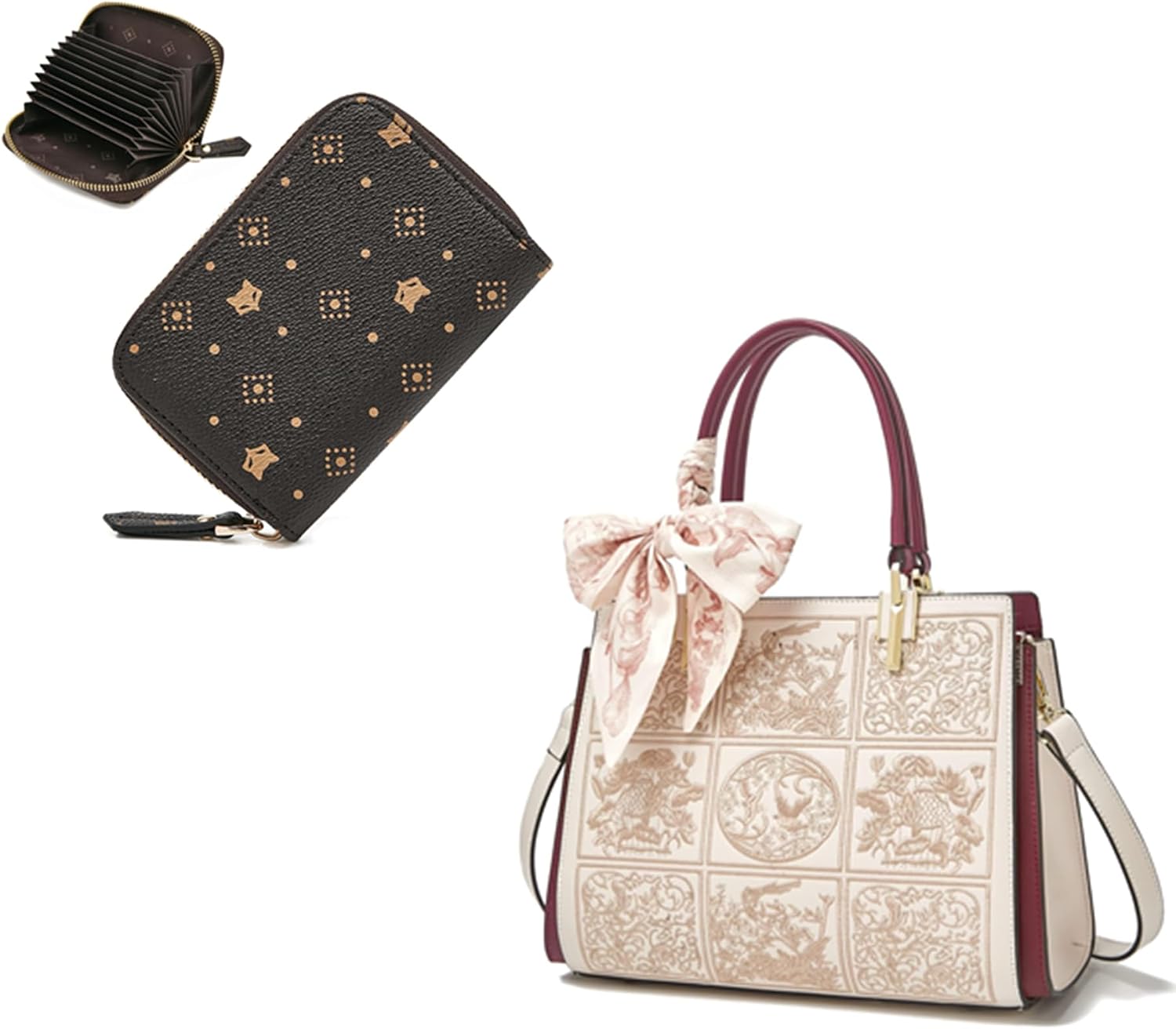Amazon.com: FOXLOVER Leather Satchel Handbag and Card Holder Wallet for ...