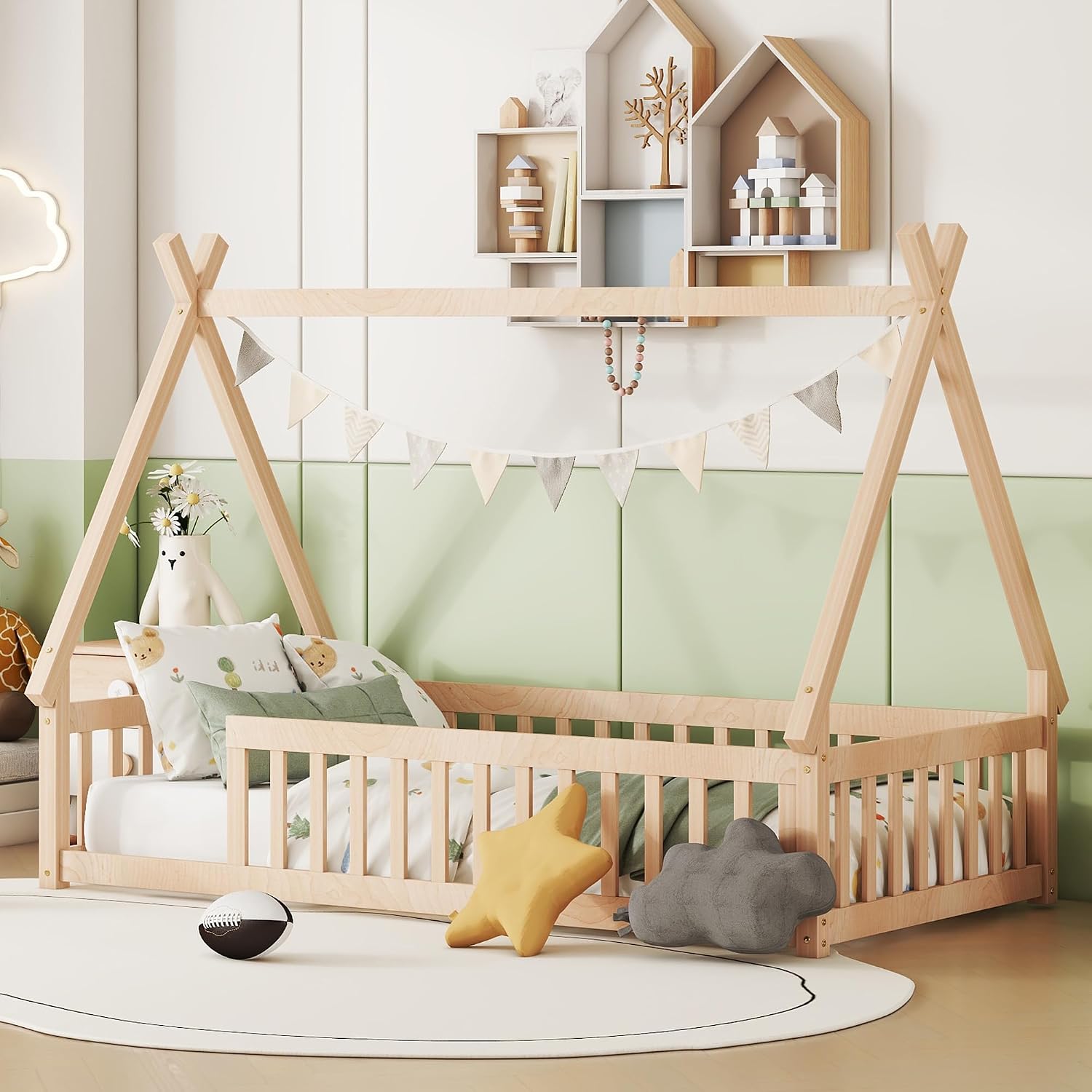 Amazon.com: Mirightone Floor Bed for Kids, Twin Size Teepee Tent Beds ...