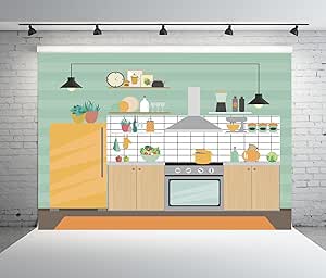 Amazon.com : BELECO 8x6ft Fabric Kitchen Backdrops for Photography Kids ...