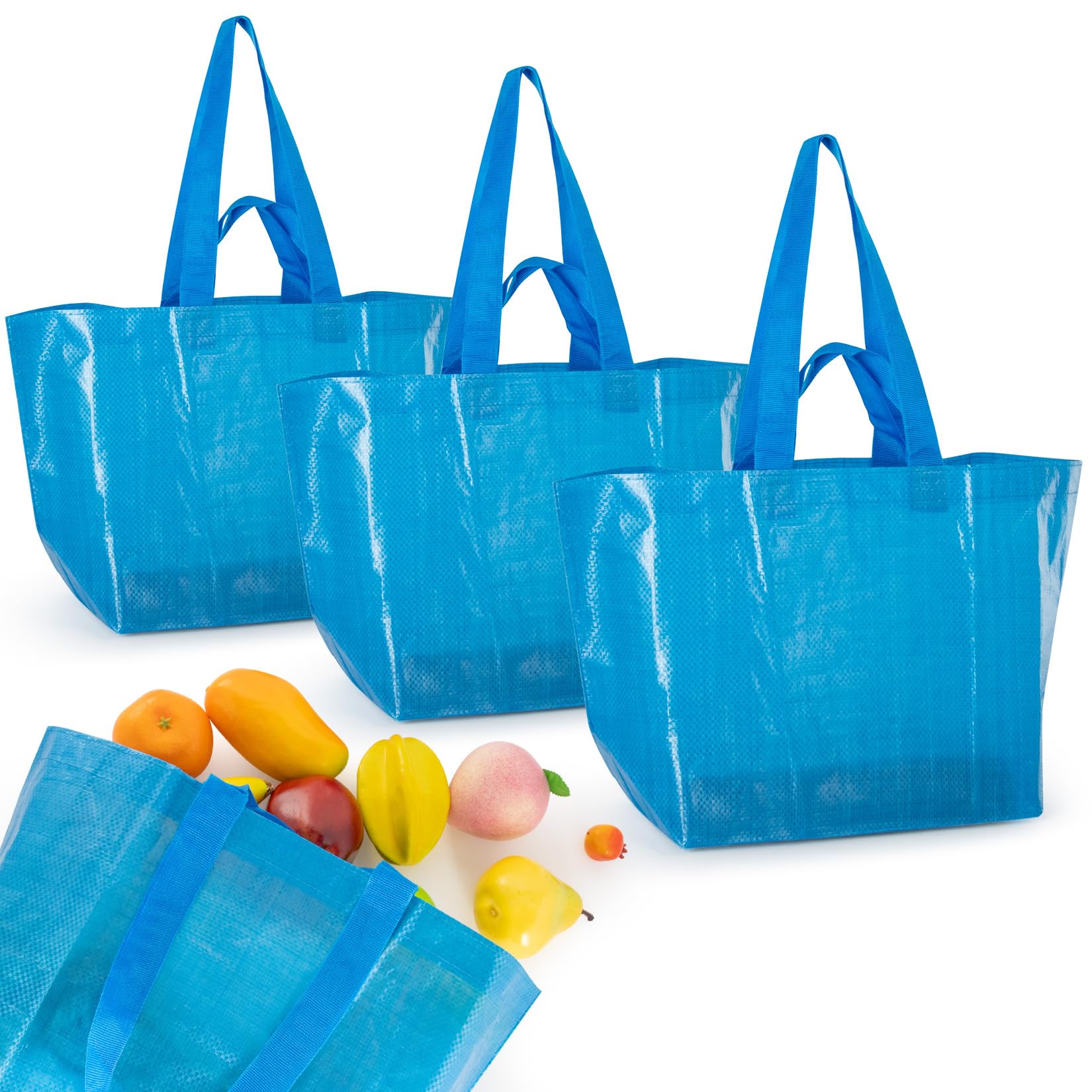 Amazon.com: RAINFLOW Reusable Grocery Bags - 3 Pcs Blue Grocery ...