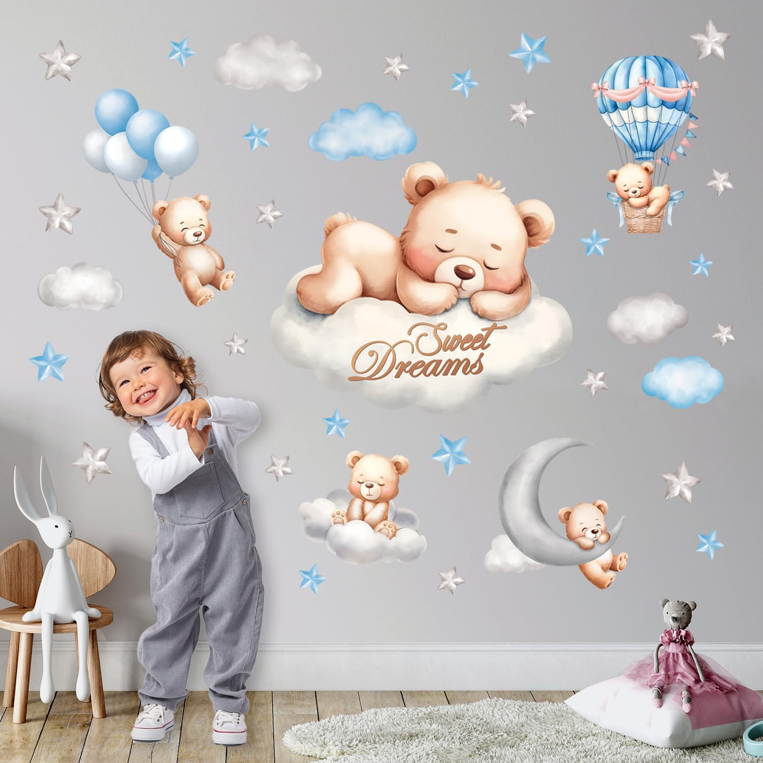 Amazon.com: Teddy Bear Custom Name Wall Decals for Kids - Bear Wall ...