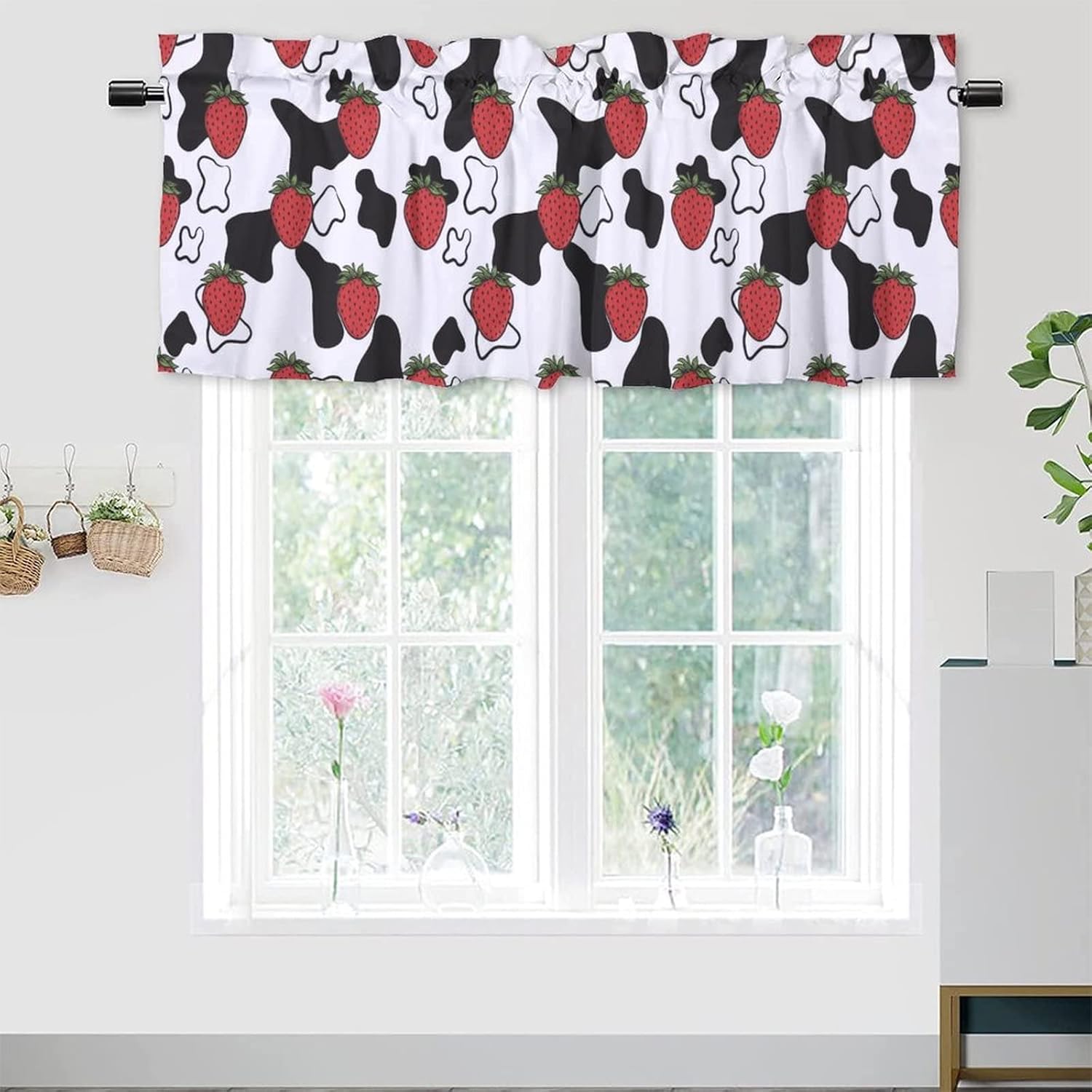Amazon.com: Strawberry Valance Curtain Carton Strawberry Cow Skin ...