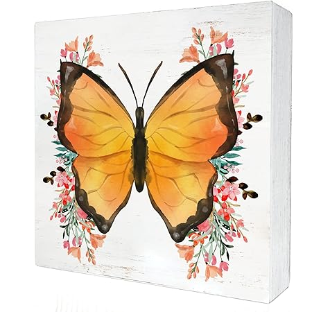Amazon.com: Watercolor Floral Butterfly Wood Plaque Sign Desk Decor ...