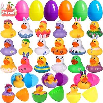 Amazon.com: 18 PCs Prefilled Easter Eggs with Rubber Duck Toy Duckies ...