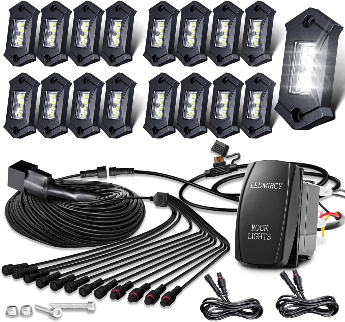 Amazon.com: LEDMIRCY R3 White Rock Lights Kit with Roker Switch Wire ...