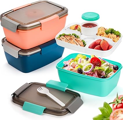 Amazon.com: Youeon 3 Pcs 68 Oz Salad Lunch Container with 4 Compartment ...
