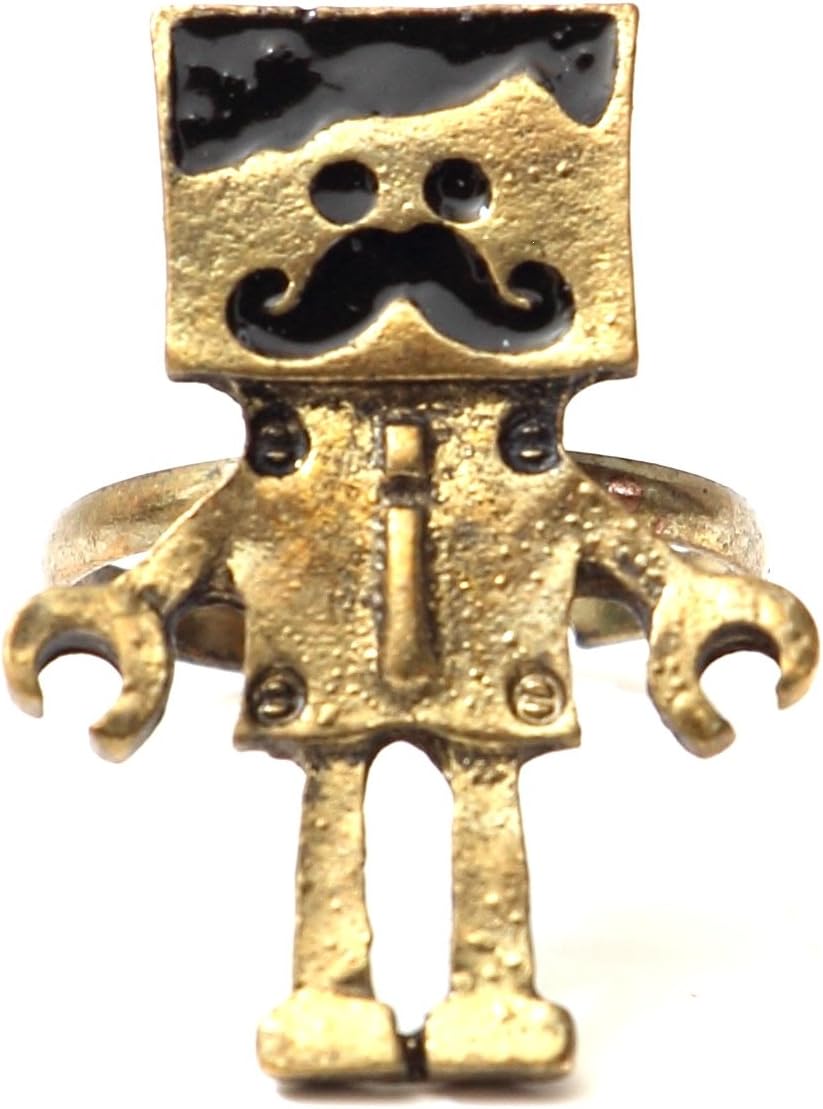 Amazon.com: Magic Metal Mr Mustache Robot Ring Adjustable Vintage Gold ...