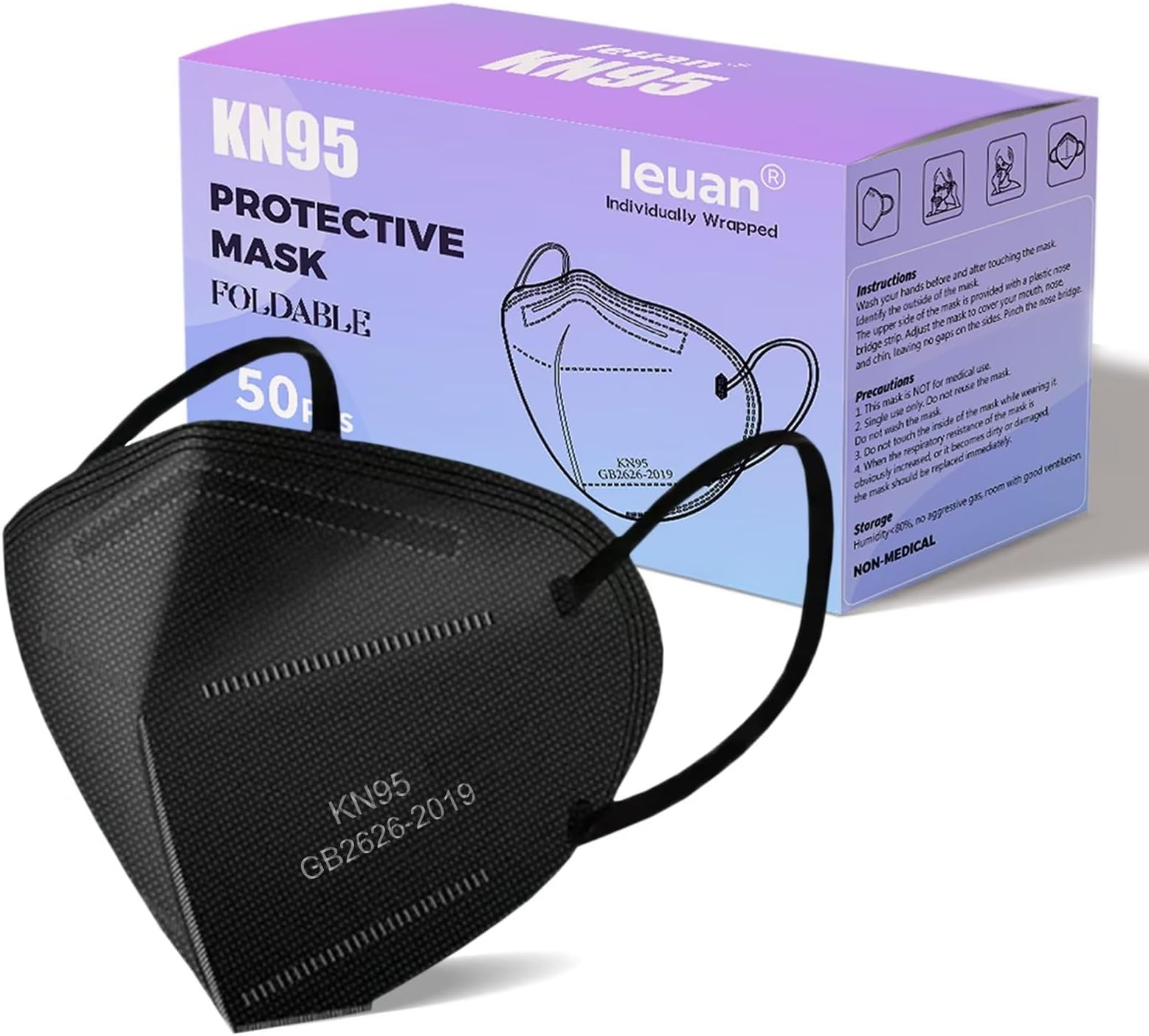 Amazon.com: KN95 Face Mask 50 Pack, Individually Wrapped, Black ...