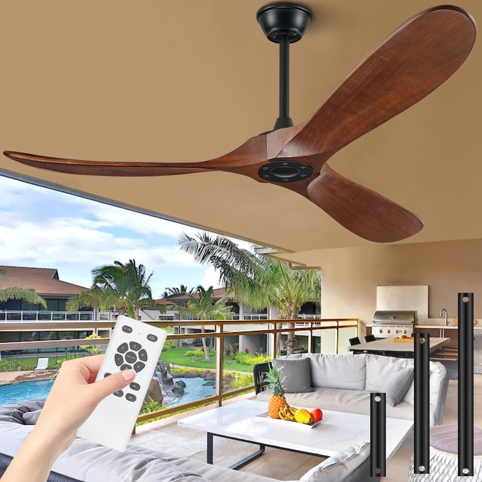 Amazon.com: QUTWOB 52" Wood Ceiling Fan No Lights with Remote Control ...
