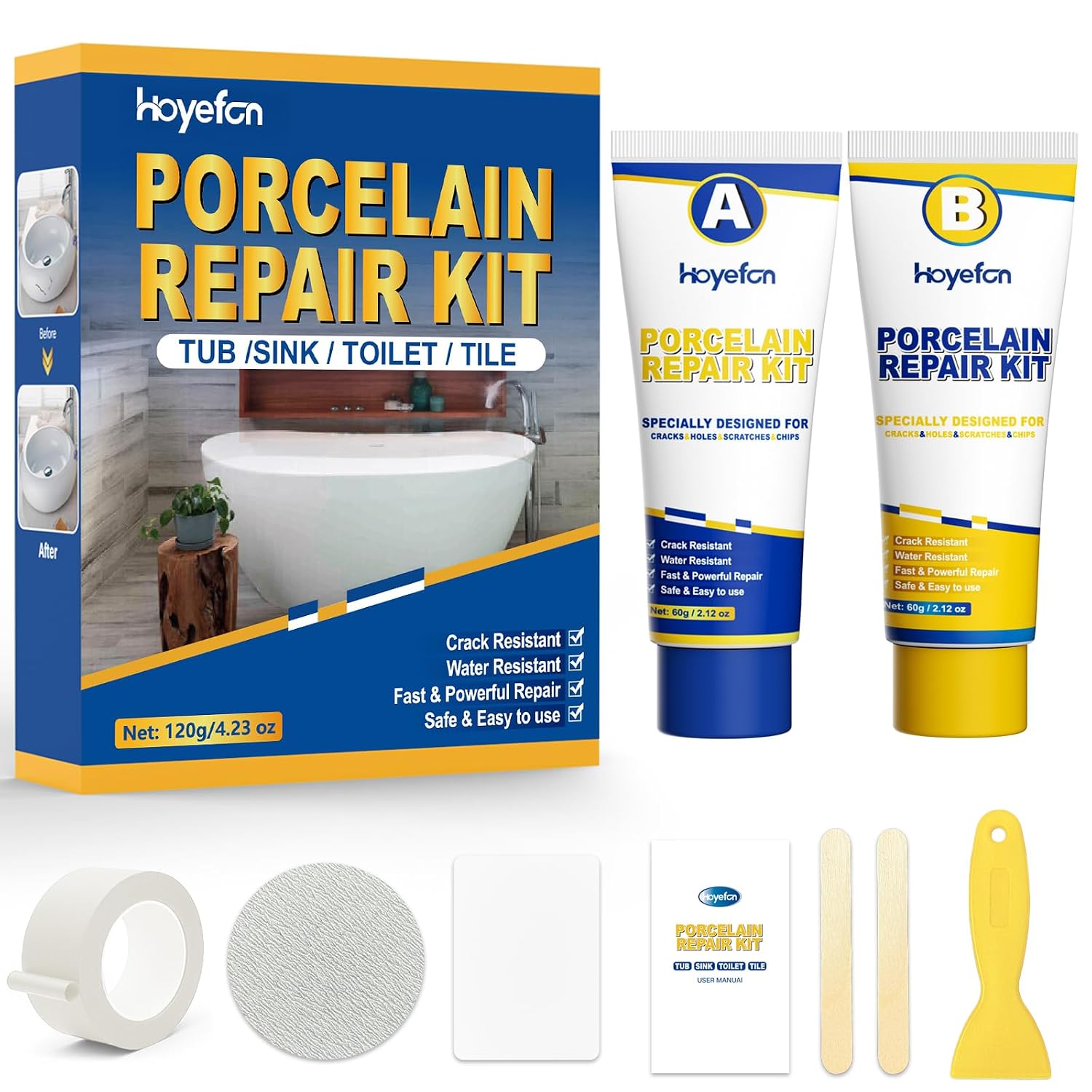 Porcelain Repair Kit White,Tub Chip and Bathtub Repair Kit for Chips ...