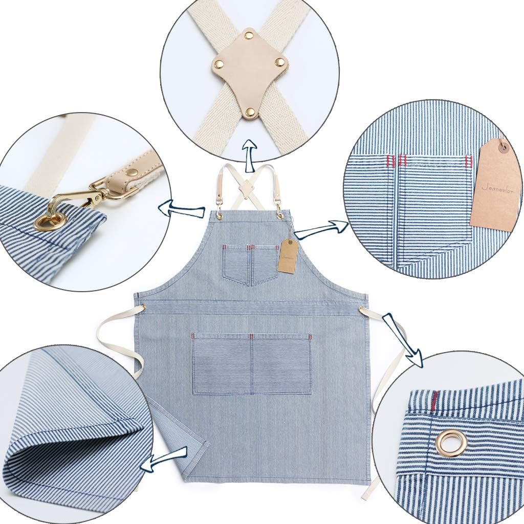 Amazon.com: Jeanerlor Blue Striped Denim Aprons for Women and Men ...