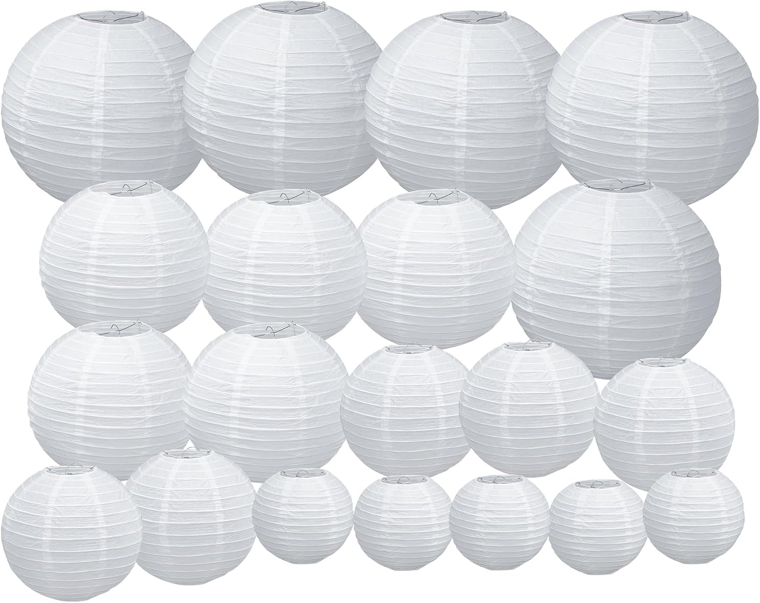 ikare White Paper Lanterns 20 Pack - 6″ 8″ 10″ 12″ Round Hanging ...