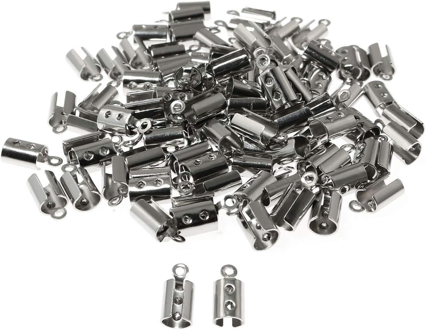 Amazon.com: RLECS 100pcs Stainless Steel Round Clip 11x5mm Fold Over ...