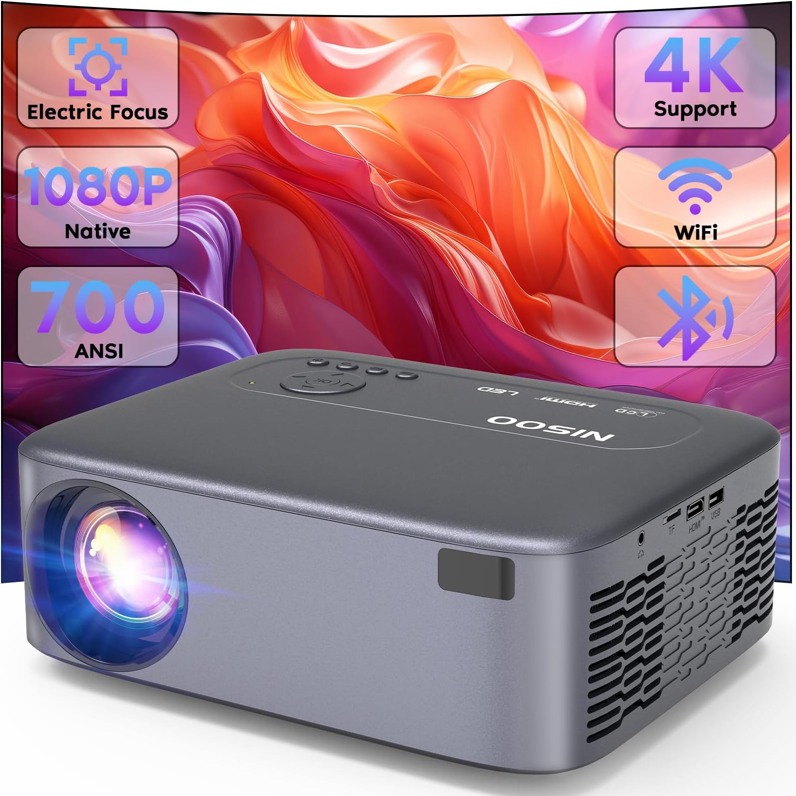 Amazon.com: 【Electric Focus】NISOO Native 1080P Projector, 4K Portable ...