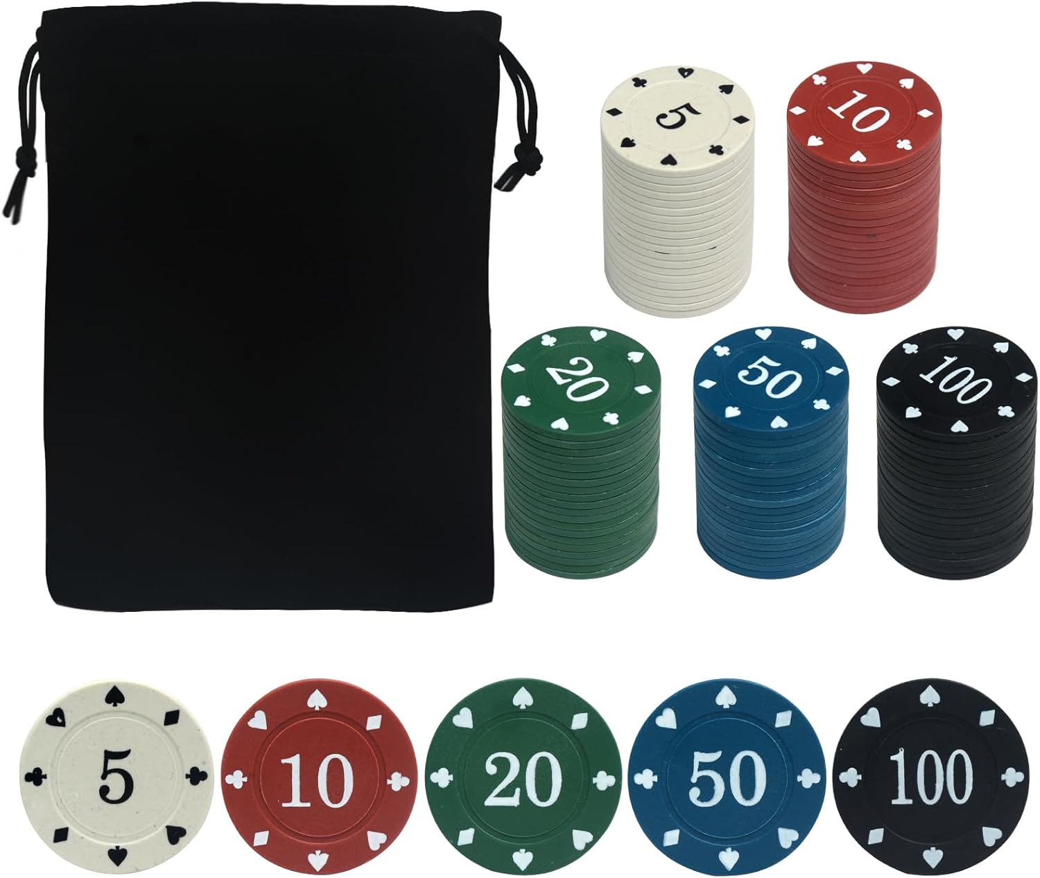 Amazon.com: 100PCS Poker Chip Set with Portable Storage Bag ...