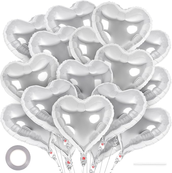 Amazon.com: 24 Pcs Silver Heart Balloons,18 inch Heart Shape Foil ...