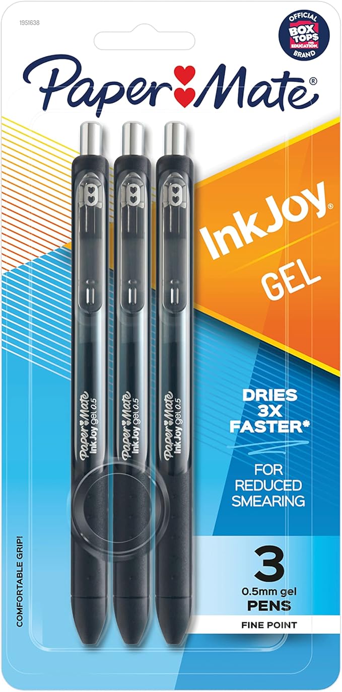 Amazon.com: Paper Mate InkJoy Gel Pens, Fine Point, Black, 3 Count ...