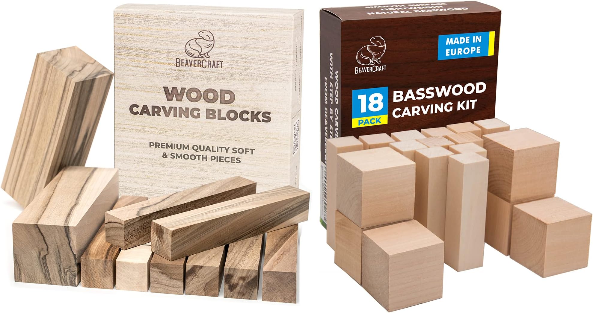 Amazon.com: BeaverCraft BW10 Walnut Wood Carving Blocks BW18 pcs ...