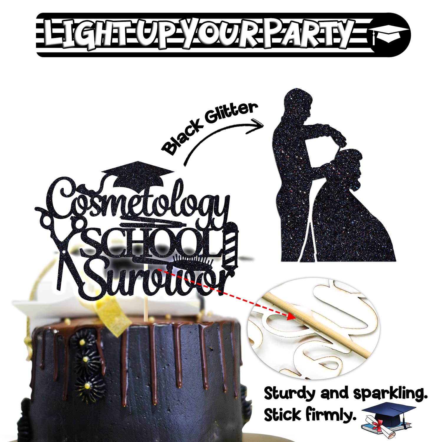 Cosmetologist Gifts Black Glitter Prom 2025 Cake Topper, Class Of 2025 ...