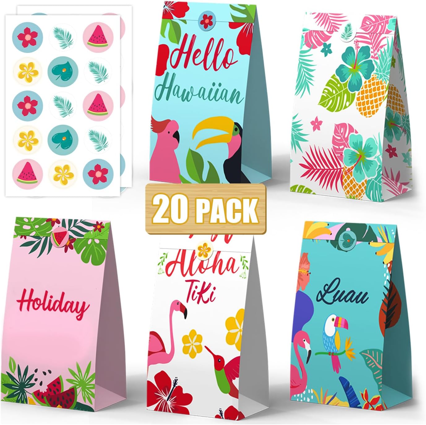 Amazon.com: PARTYWIND Hawaiian Gift Bags for Holiday, Luau Party Favor ...