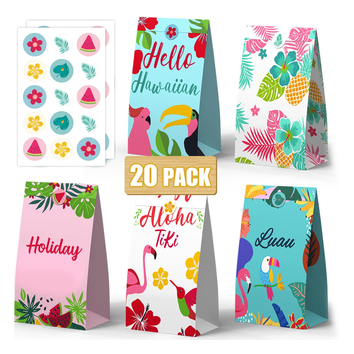 Amazon.com: PARTYWIND Hawaiian Gift Bags for Holiday, Luau Party Favor ...