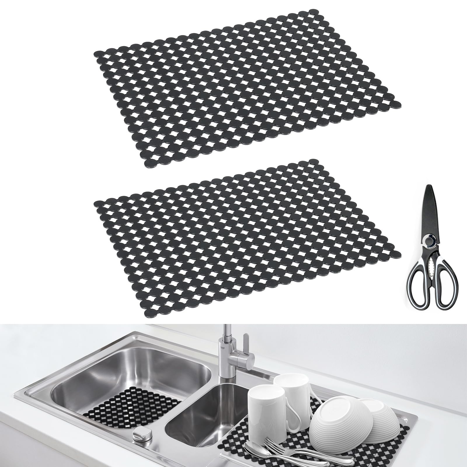 Mlijzard 2 Pcs Kitchen Sink Mats,15.7x11.8 Inch Adjustable Sink ...