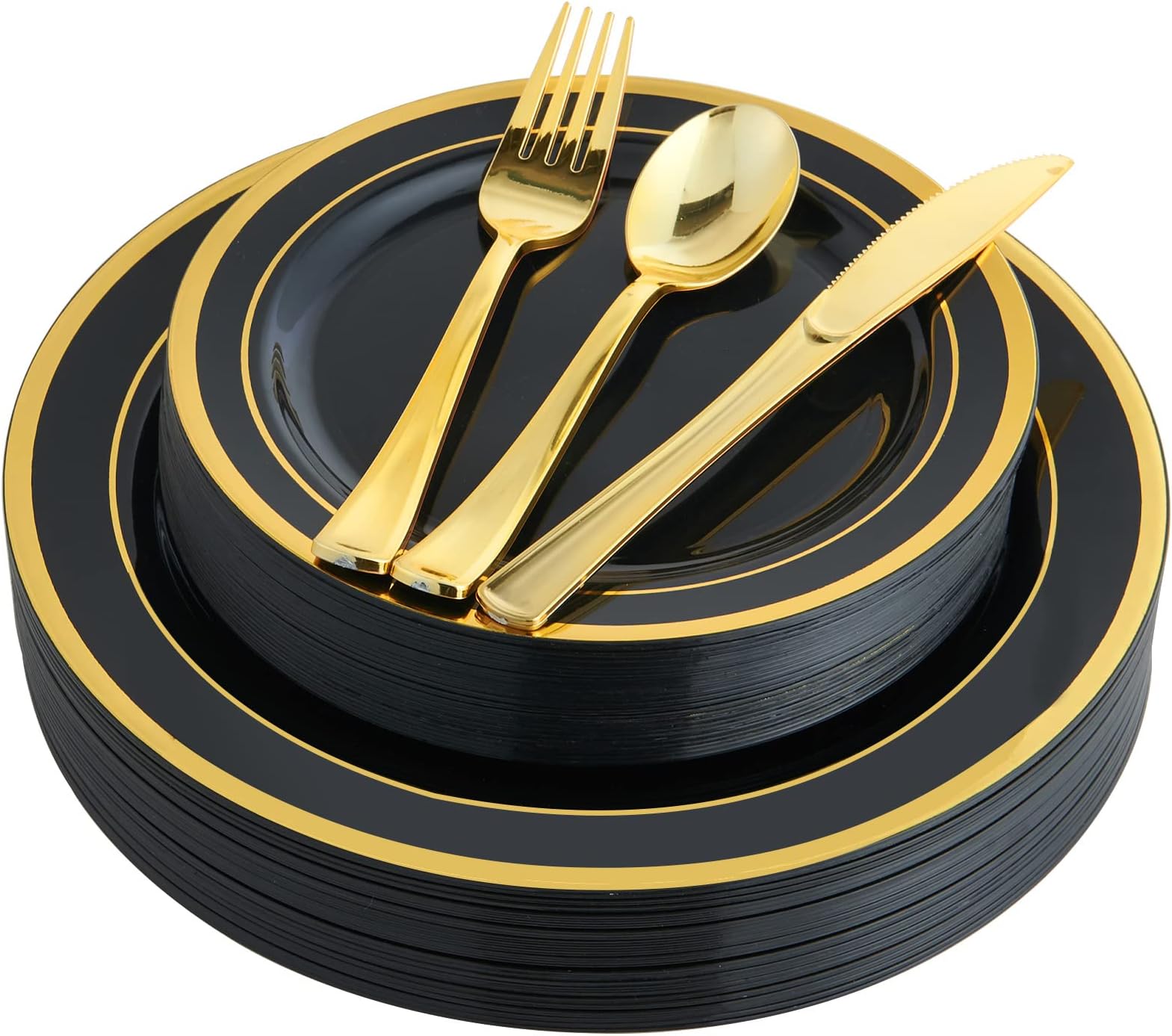 Amazon.com | Posh Setting 32 Piece Blue and Gold Plastic Plates Set ...
