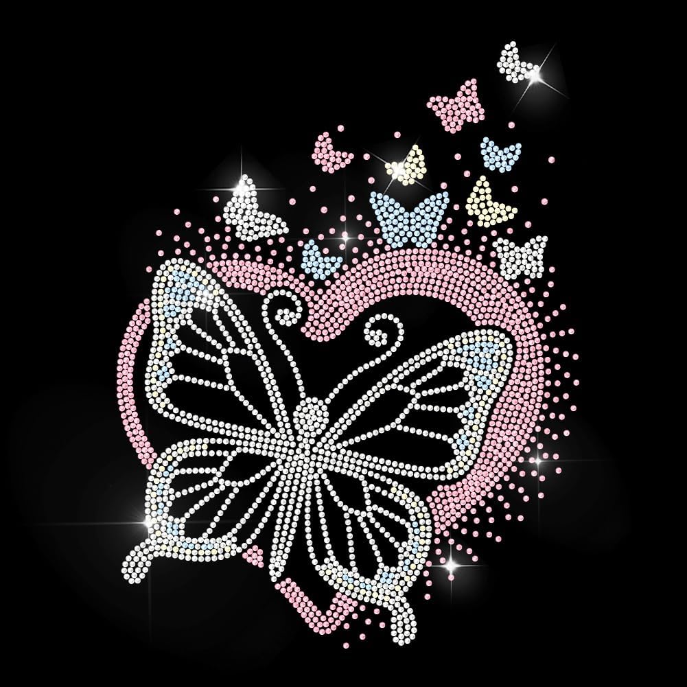 Amazon.com: MAYJOYDIY Colourful Butterfly Rhinestone Iron on Decal Pink ...