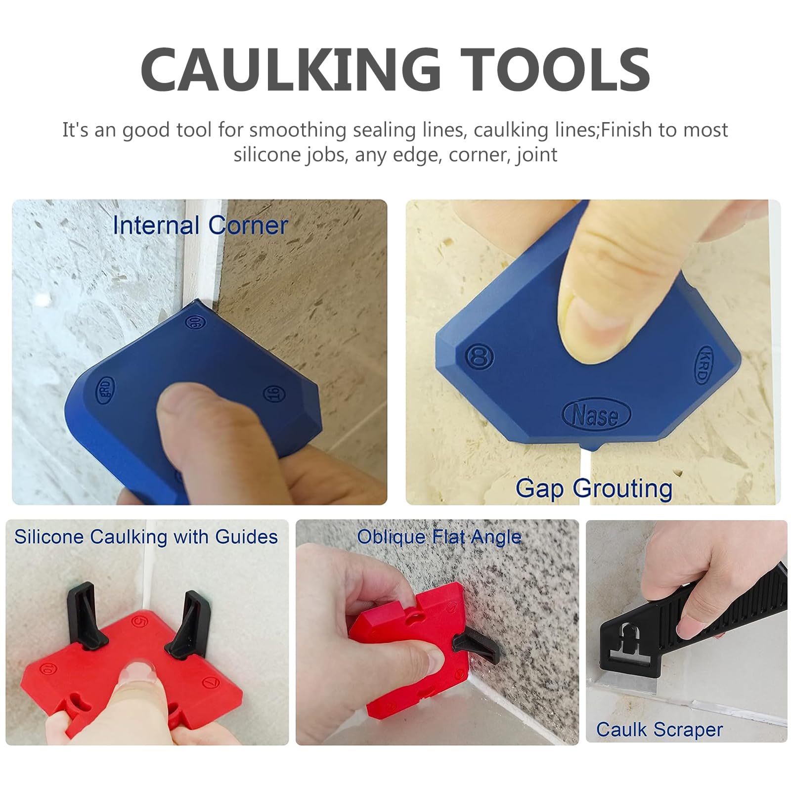 Bathroom Caulk Smoothing Tools 12-Piece Silicone Caulking Tool Kit ...