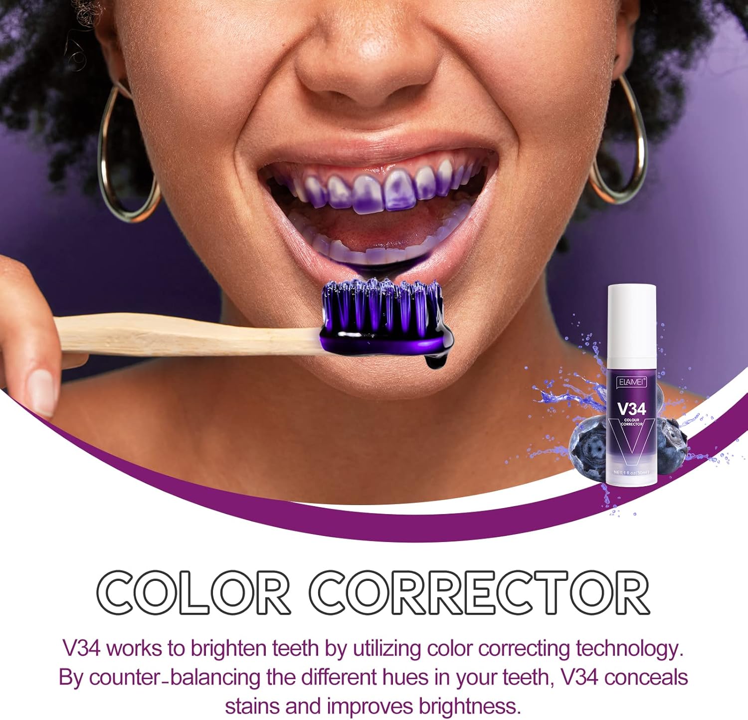 Purple Toothpaste,Color Corrector Toothpaste for Teeth Whitening, Snow ...
