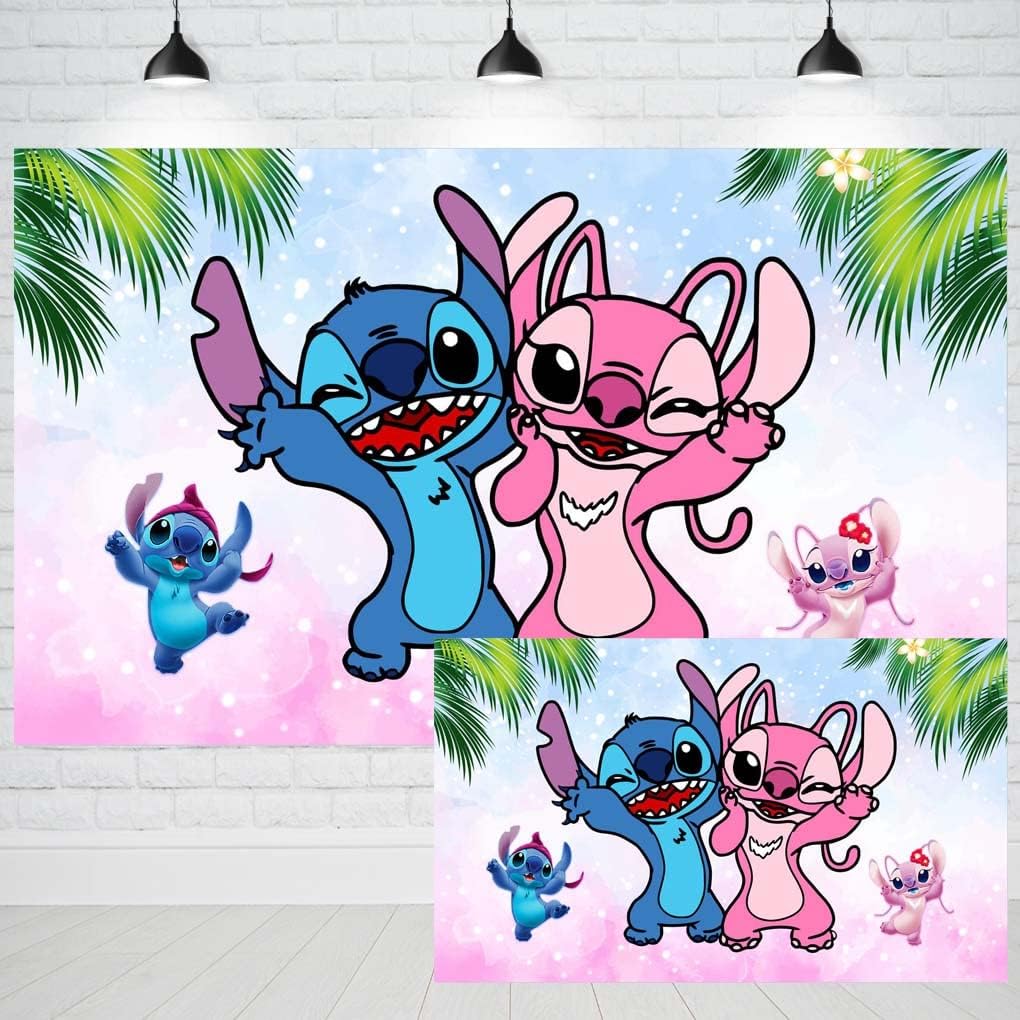 Amazon.com : Stitch and Angel Gender Reveal Backdrop for Baby Shower ...