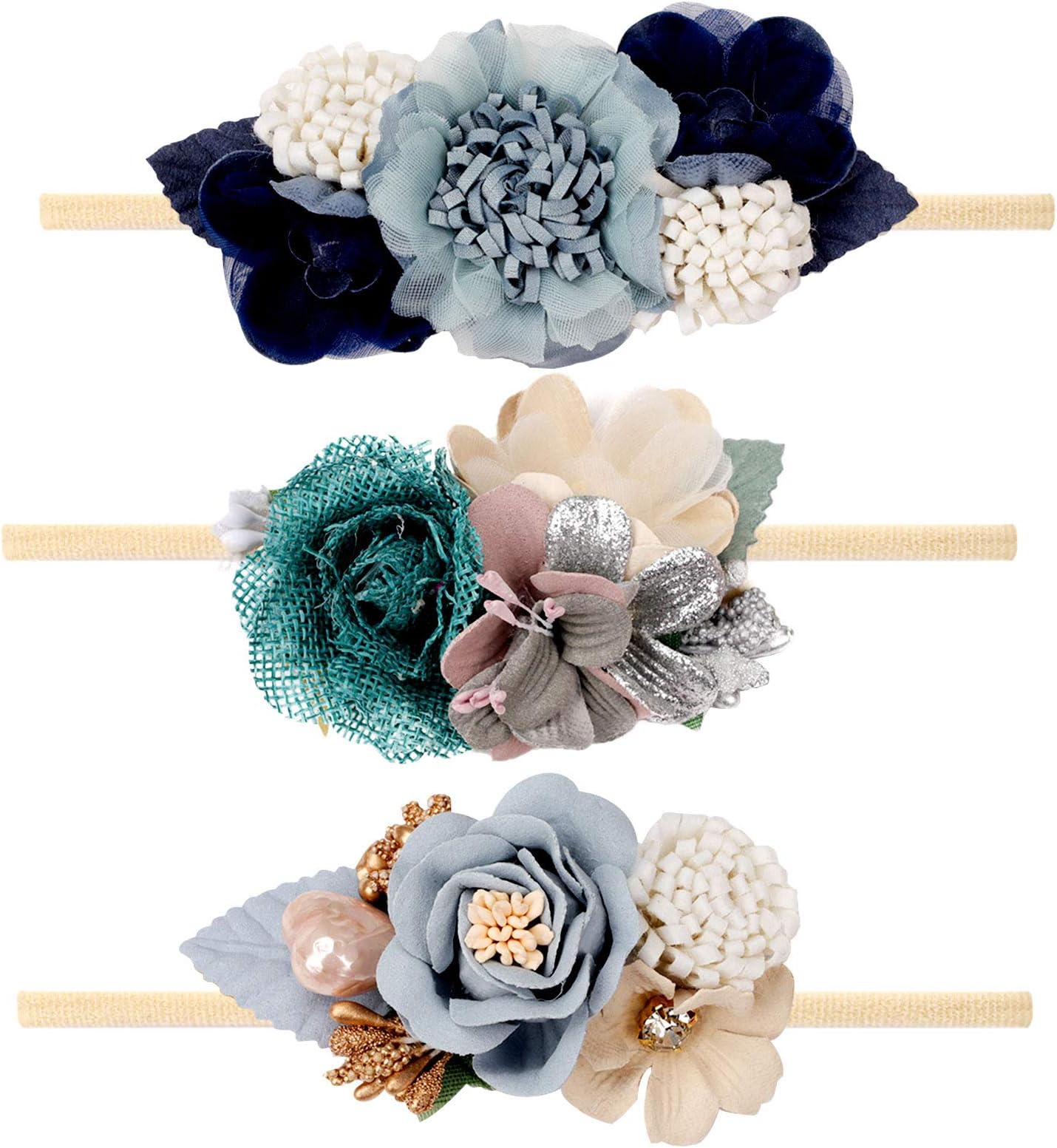 Amazon.com: Mealah Baby Girls Flower-Headband Elastic-Nylon Hairbands ...