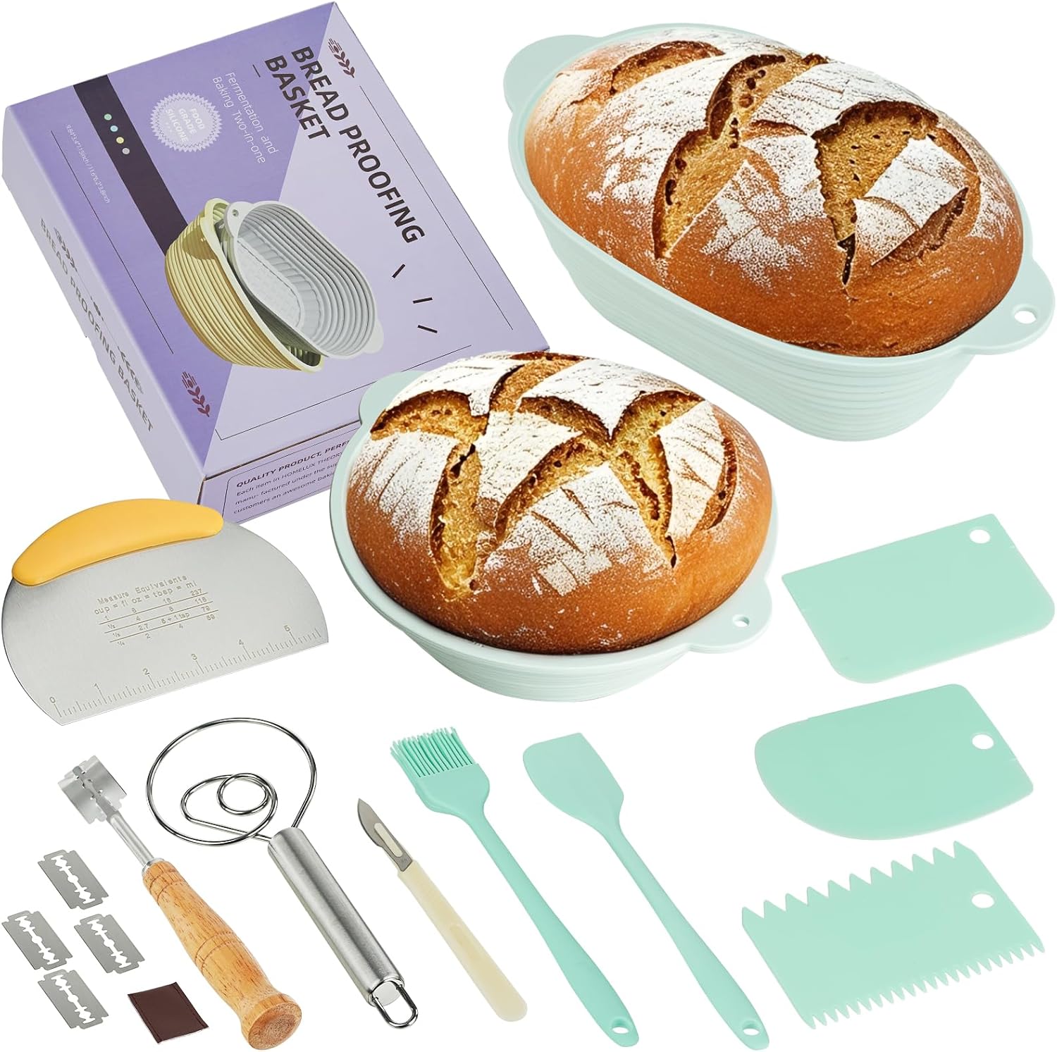 Amazon.com: Sourdough Starter Kit, 9" & 10" Round Banneton Bread ...