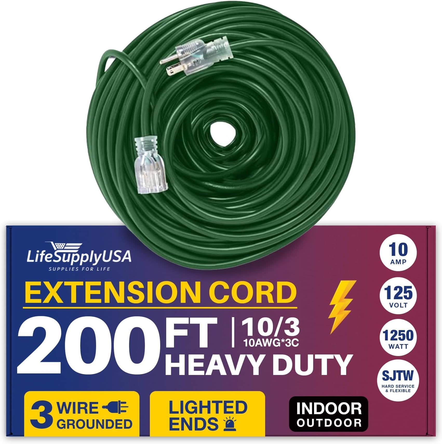 HUANCHAIN 500 ft Outdoor Extension Cord Waterproof 12/3 Gauge Heavy ...